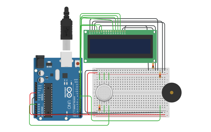 Circuit design lcd gaz sensör | Tinkercad
