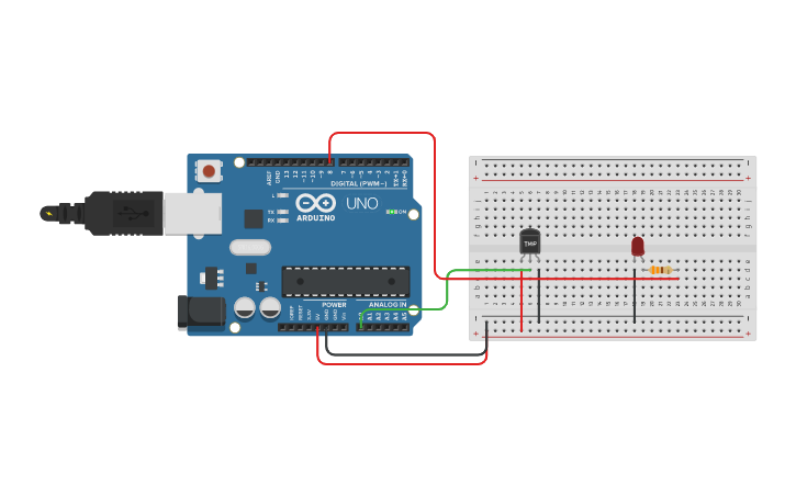 Circuit design Sensor de HUMEDAD y TEMPERATURA con LED - Tinkercad