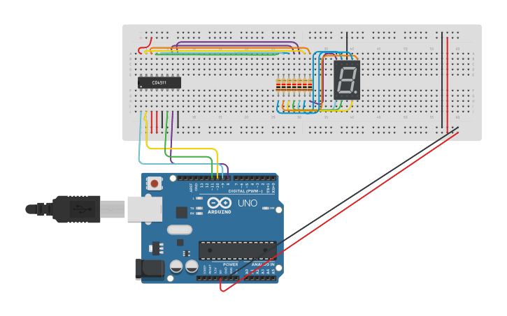 Circuit design Copy of DESAFIO 31 OTIMIZADO (ARDUINO DECODIFICADOR CD4511) - Tinkercad
