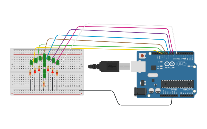 Circuit design Flecha de leds - Tinkercad