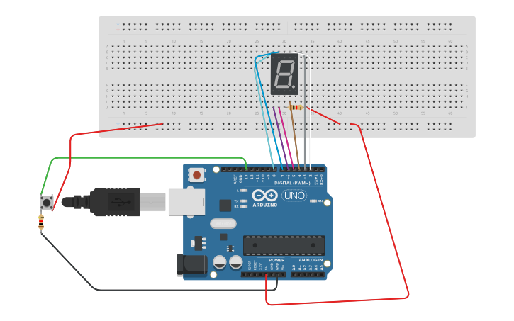 Circuit design Counter with button - Tinkercad