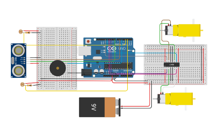 Circuit design line following robot - Tinkercad