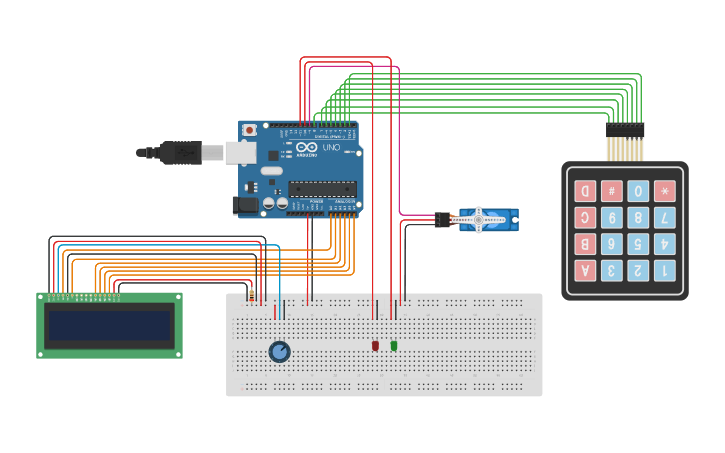 Circuit Design Lcd Keypad And Servo Motor With Arduino Uno Tinkercad 7436