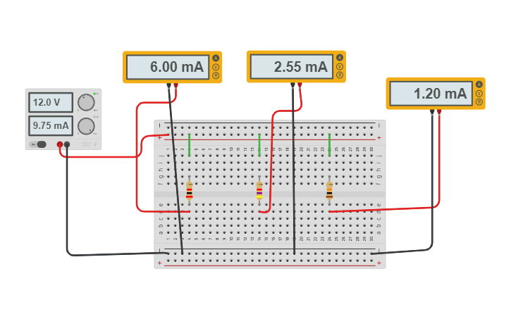 Circuit design LAB 2 PARALLEL CURRENT - Tinkercad