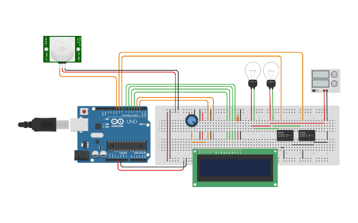 Circuit design CT 318 - ALDEMITA- BIT III-A - MODULE 07 - PIR SENSOR WITH LCD | Tinkercad