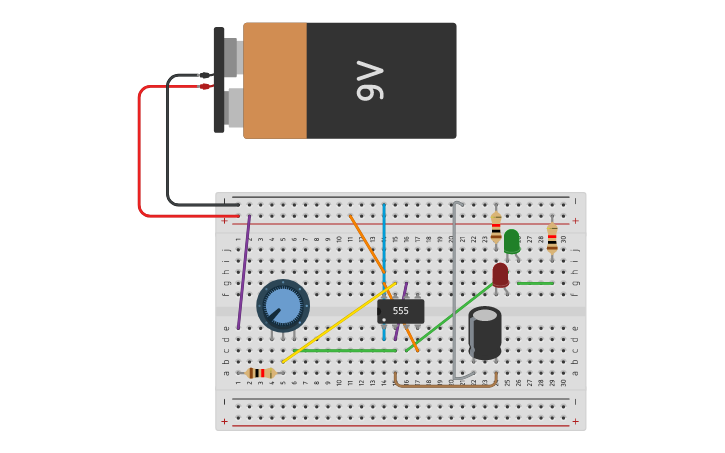 Circuit design Semaforo con 555 - Tinkercad