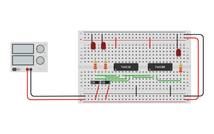 Circuit design (A+B)*(A+B)=A - Tinkercad