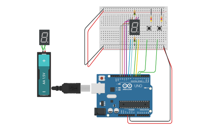 Circuit design 7-Segment 2/6 part.4 - Tinkercad