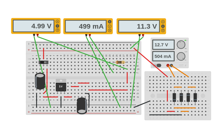 Circuit design Fuente 12 V CA a 5V CC | Tinkercad