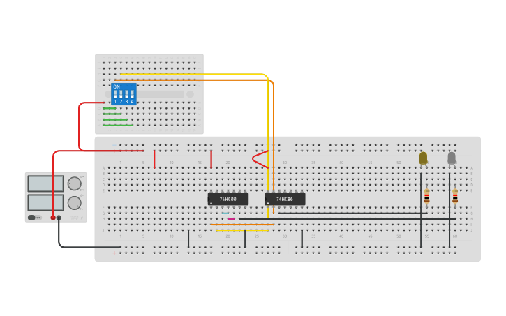 Circuit design Meio Somador com Gates | Tinkercad