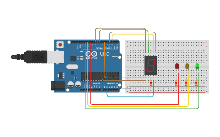 Circuit design Semaforo_contador_Erika_Guilherme_Misael | Tinkercad