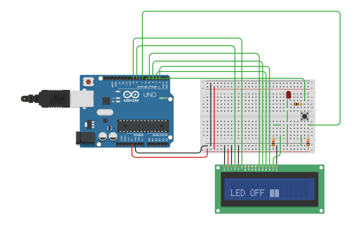 Circuit design Push Button LED - Tinkercad