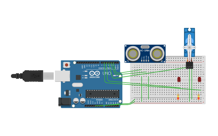 Circuit design practica 5 sensor ultrasonico con servomotor | Tinkercad Circuit design practica 5 sensor ultrasonico con servomotor | Tinkercad