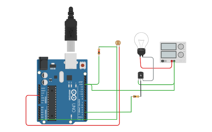 Circuit design Auto On-Off Street Light With Day Night Sensor | Tinkercad