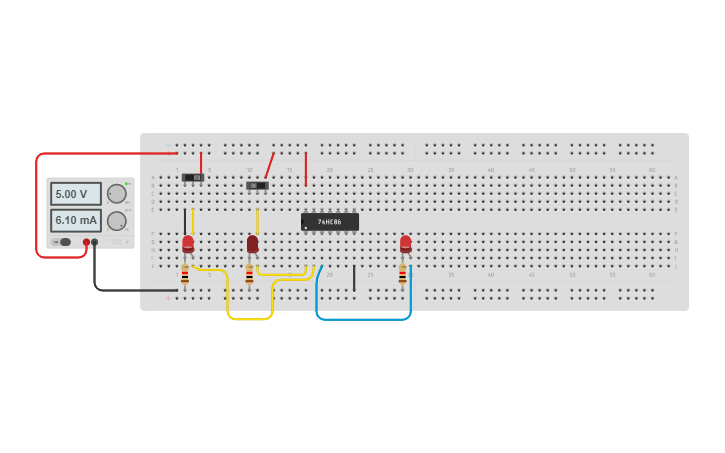 Circuit design 7486 XOR - Tinkercad