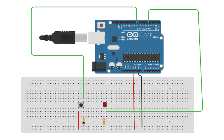 Circuit design LED PUSHBUTTON - Tinkercad