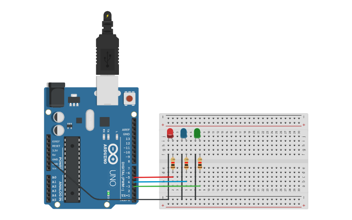 Circuit design Semáforo | Tinkercad