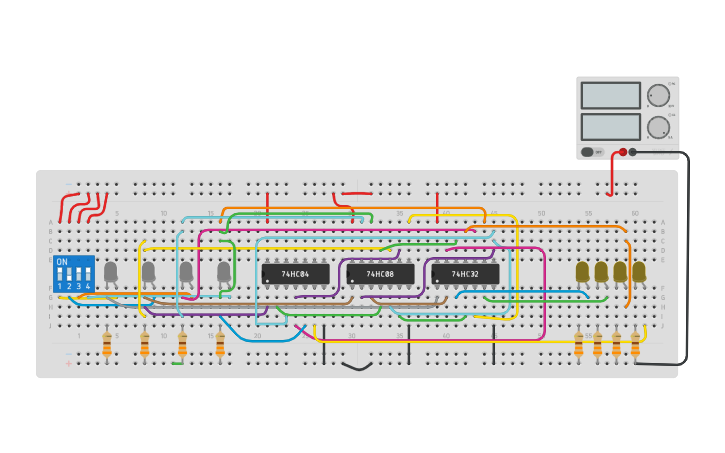 Circuit design BCD to excess 3 - Tinkercad