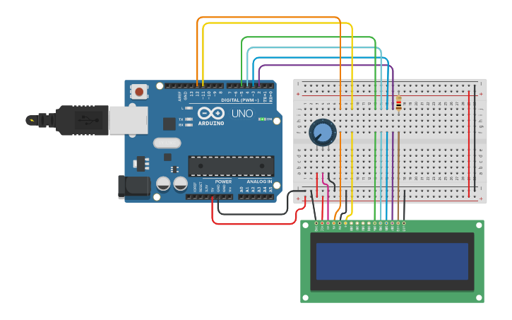 Circuit design Prática 5 - LCD | Tinkercad