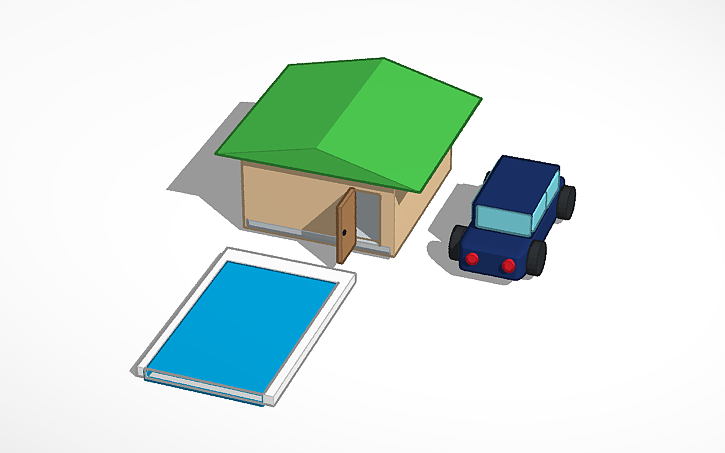 3D design House and car and a swimming pool | Tinkercad