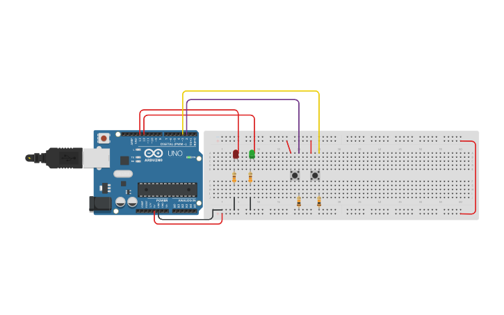 Circuit design Arduino LED XOR | Tinkercad