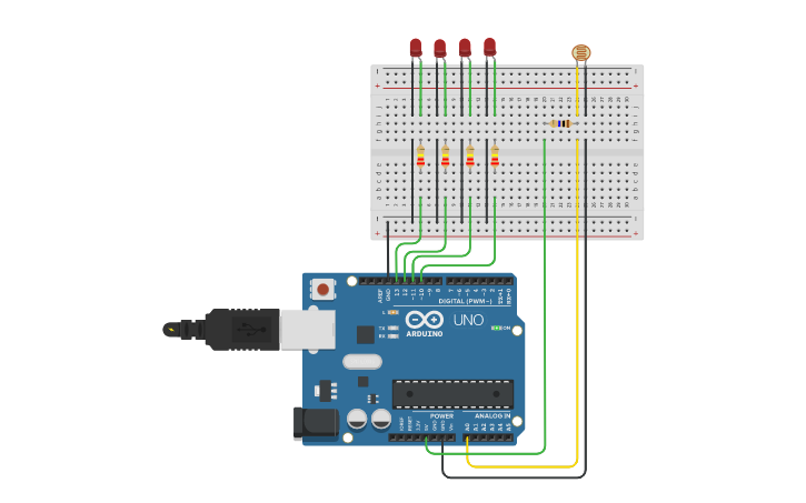 Circuit design Led Photoresistor - Tinkercad