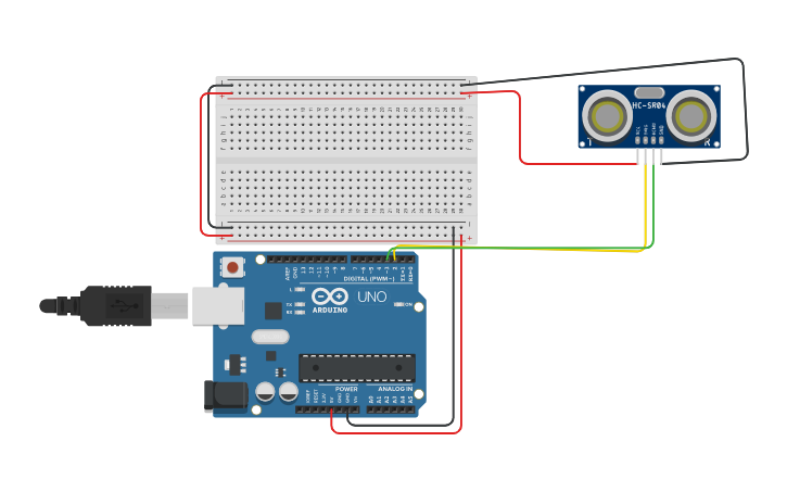 Circuit design Distance measurement using ultrasonic sensor - Tinkercad
