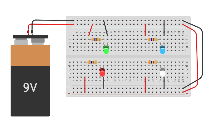 Circuit design 4 LED Circuit | Tinkercad
