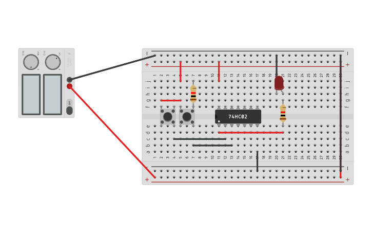 Circuit design Circuito porta NOR - Tinkercad