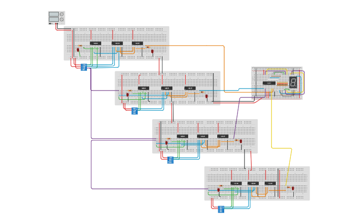 Circuit design Parallel adder-subtractor circuit with BCD LED | Tinkercad