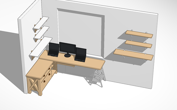 3D design office with dresser and desk with walls - Tinkercad