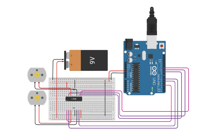 Circuit design 2 motores - Tinkercad