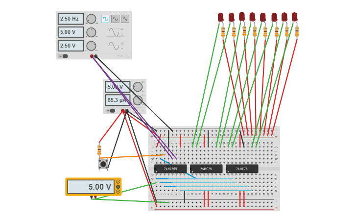 Circuit design Shift Register with Latch LED | Tinkercad