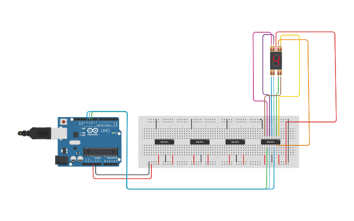 Circuit design L08 74HC595 7-Segment - Tinkercad