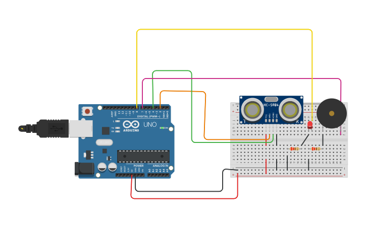 Circuit design ultrasonic sensor obstacle detector - Tinkercad