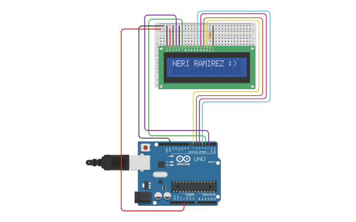 Circuit design pantalla lcd 16X2 - Tinkercad