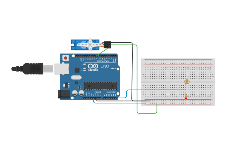 Circuit design Fotoresistencia y Servomotor - Tinkercad