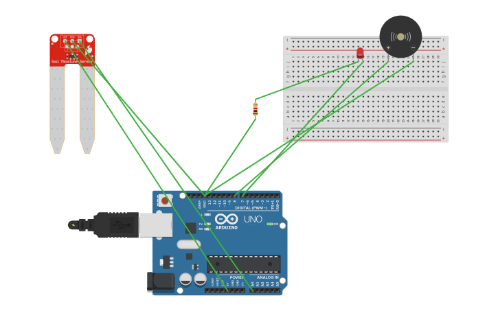 Circuit design Soil Moisture sensor - Tinkercad