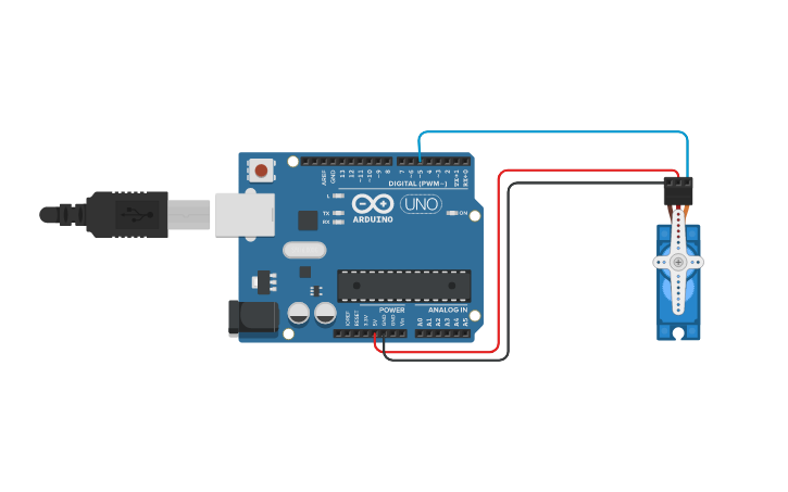 Circuit Design Latihan Mengontrol Motor Servo Dengan Arduino Tinkercad