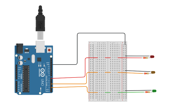Circuit design TRAFFIC SIGNAL | Tinkercad