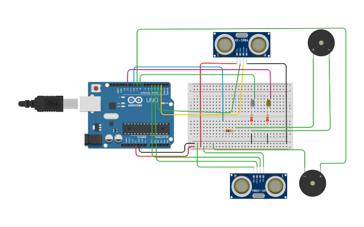 Circuit design Active Collision Warning with Auto Braking System left and right - Tinkercad