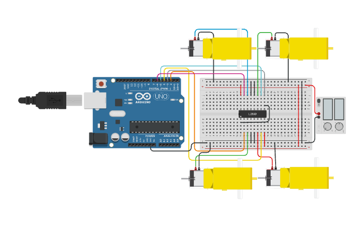 Circuit design Arduino 4 Motores - Tinkercad
