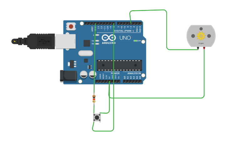 Circuit design Narraryya_DC motor and push button arduino - Tinkercad