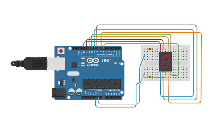 Circuit design 7 segment display - Tinkercad