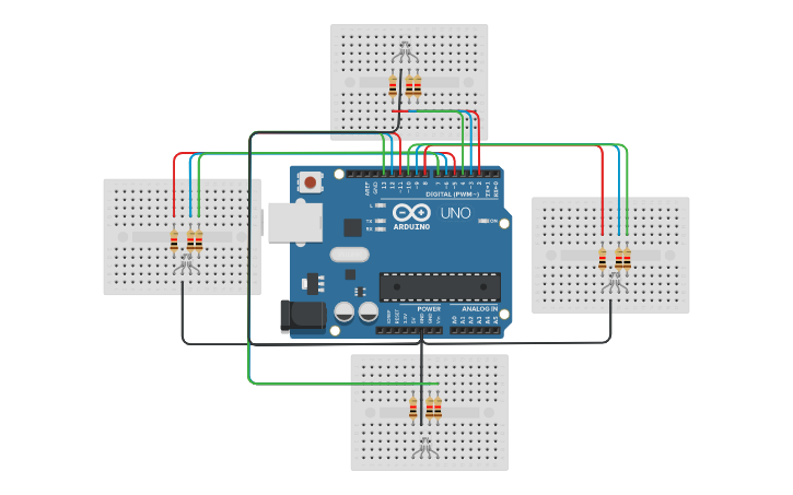 Circuit design crossroad traffic - Tinkercad