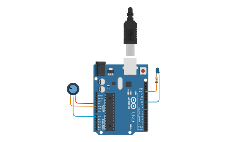 Circuit design LED glow Using Potentiometer - Tinkercad