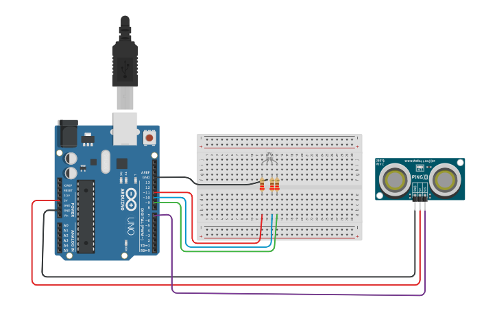 Circuit design Ultrasonic Sensor - Tinkercad