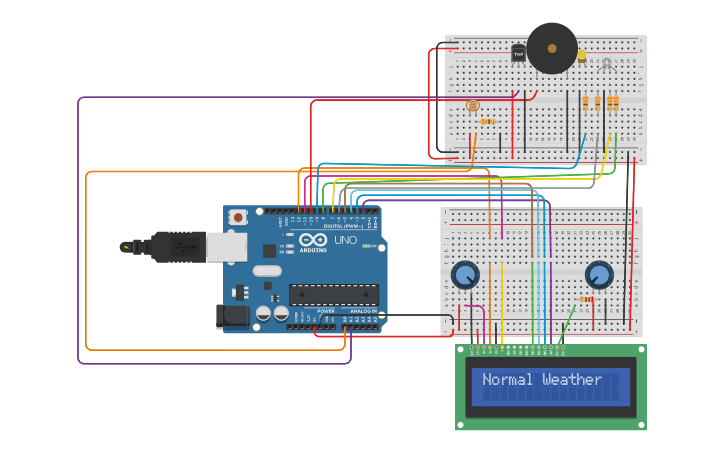 Circuit design Weather Reporting System - Tinkercad