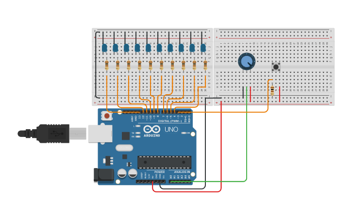 Circuit design Leds con Potenciometro | Tinkercad