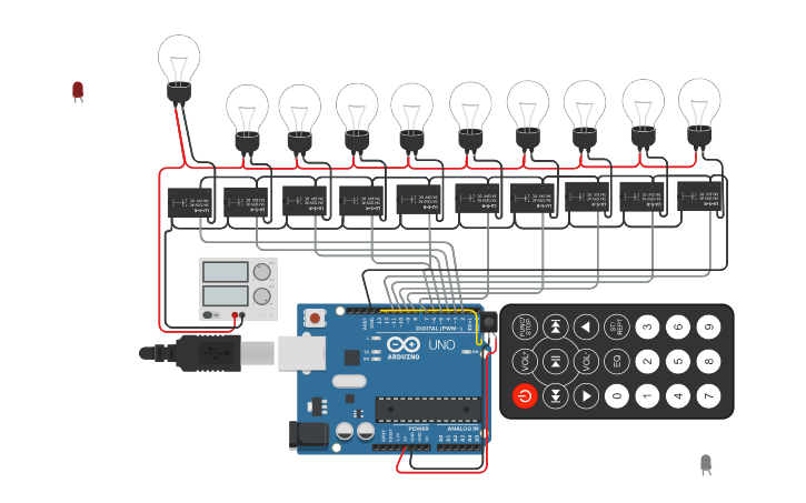 Circuit design IR ALL FUNCTIONS = 10 LAMPS | Tinkercad Circuit design IR ALL FUNCTIONS = 10 LAMPS | Tinkercad